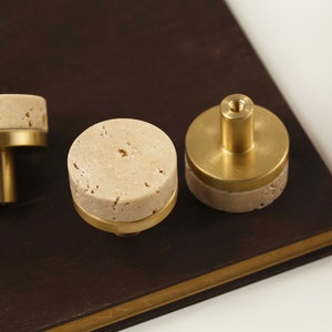 Natural Travertine Brass Base Cabinet Cupboard Handles Pulls Knobs ...