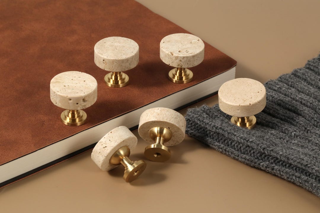 Travertine Brass Base Drawer Cupboard Knobs Handles Pulls Marble ...