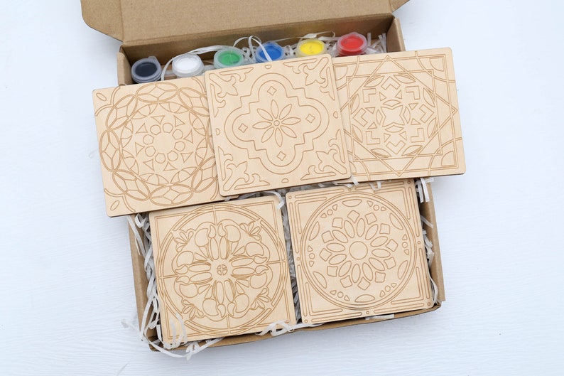 Tile Painting Kit Wooden Coaster Paint Kits for Adults Diy | Etsy