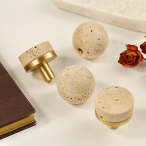 Natural Travertine Brass Base Cabinet Cupboard Handles Pulls Knobs Stones Drawer Knobs Handles ...