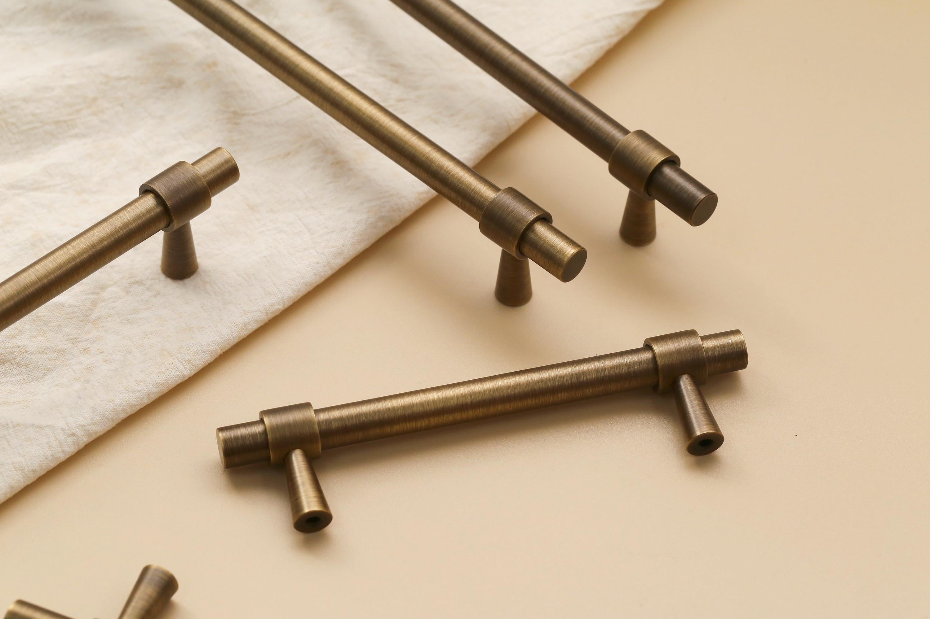 Aged Brass Cabinet Handles Pull, Minimalist Gold Brass Drawer Dresser ...
