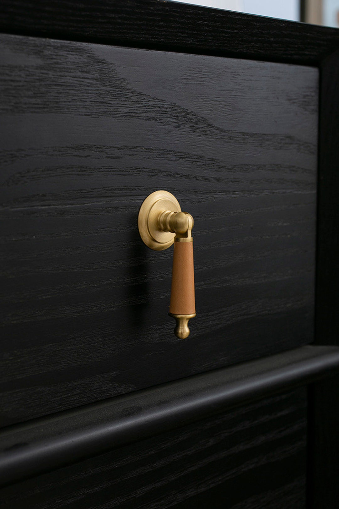 Leather Drop Knobs Pulls Brass Dresser Drawer Handles, Single Hole ...