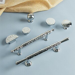 Mirror Silver Drawer Handles Pulls Knobs Hammered Brass Cabinet Dresser ...