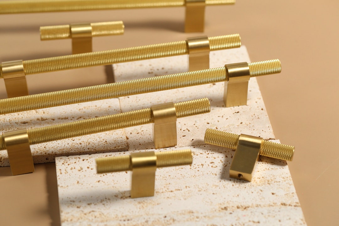 Gold Knurled Texture Drawer Handles Pulls Solid Brass Cabinet Pulls ...