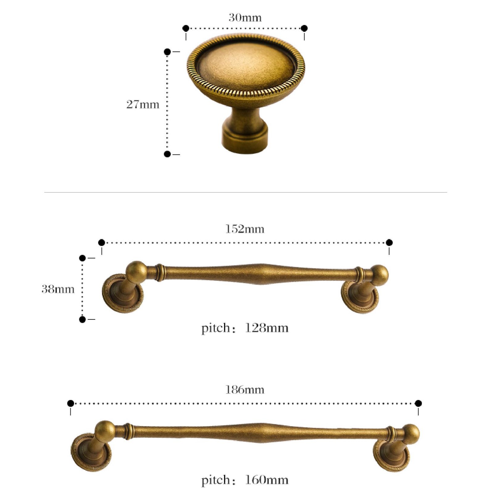 Medieval Style Cabinet Cupboard Handles, Aged Brass Cabinet Handles ...