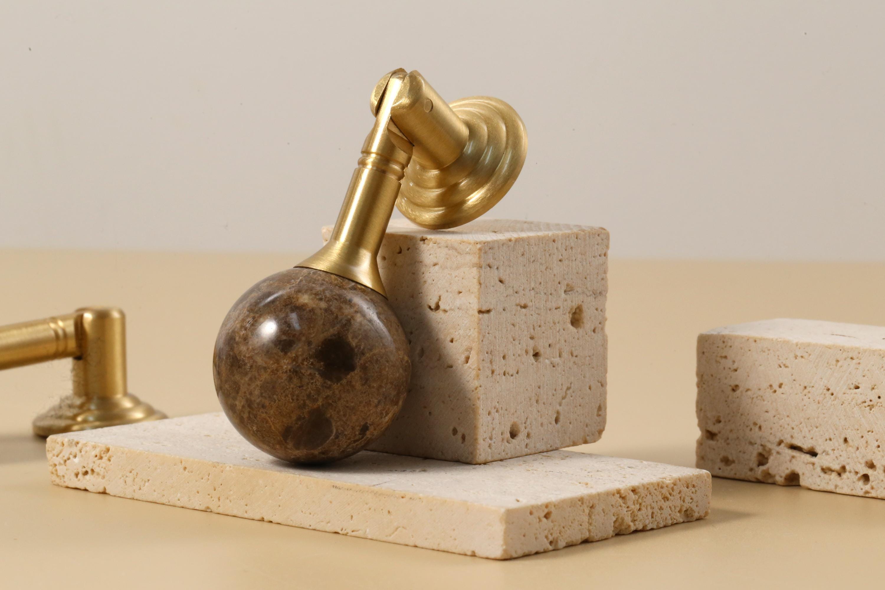 Natural Travertine Brass Cabinet Cupboard Drop Pulls Knobs Rosso Marble ...