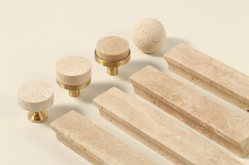Nordic Travertine Brass Cabinet Drawer Knobs Handles Pulls Natural ...