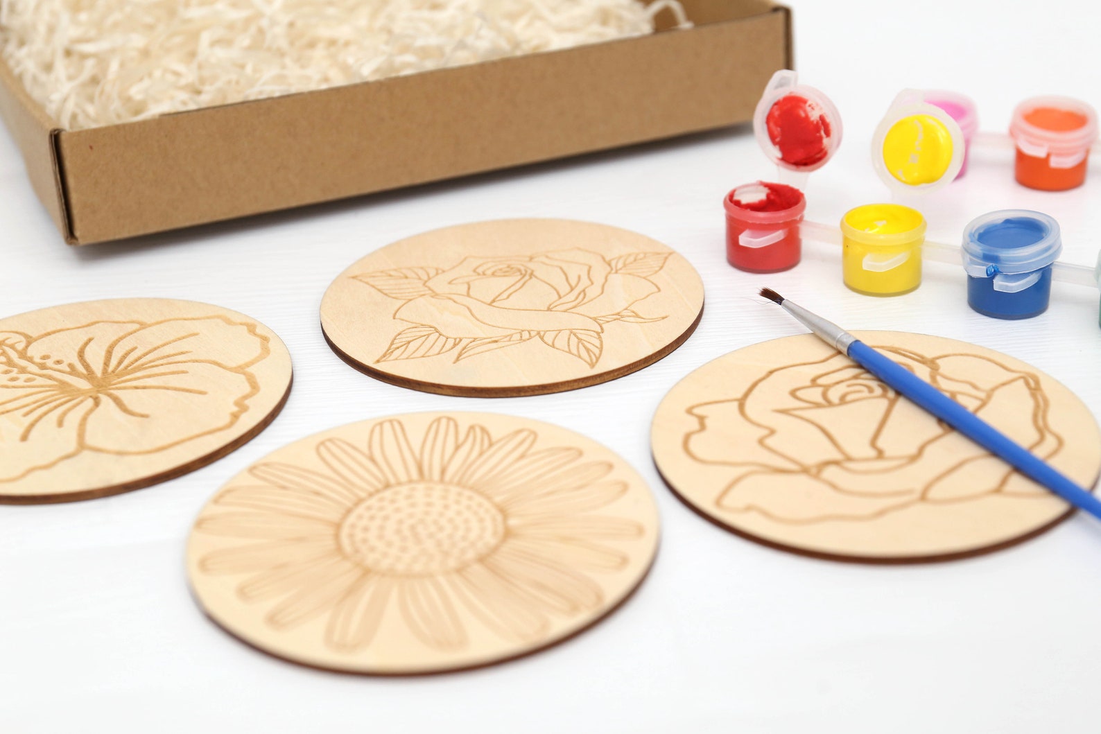 Wooden Flower Painting Kit Wooden Coaster Paint Kits for | Etsy