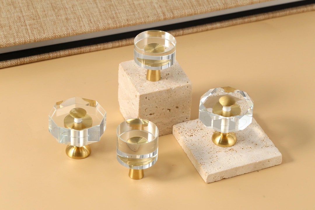 Clear Acrylic Brass Drawer Knobs Handles, Acrylic Dresser Knob Pulls ...