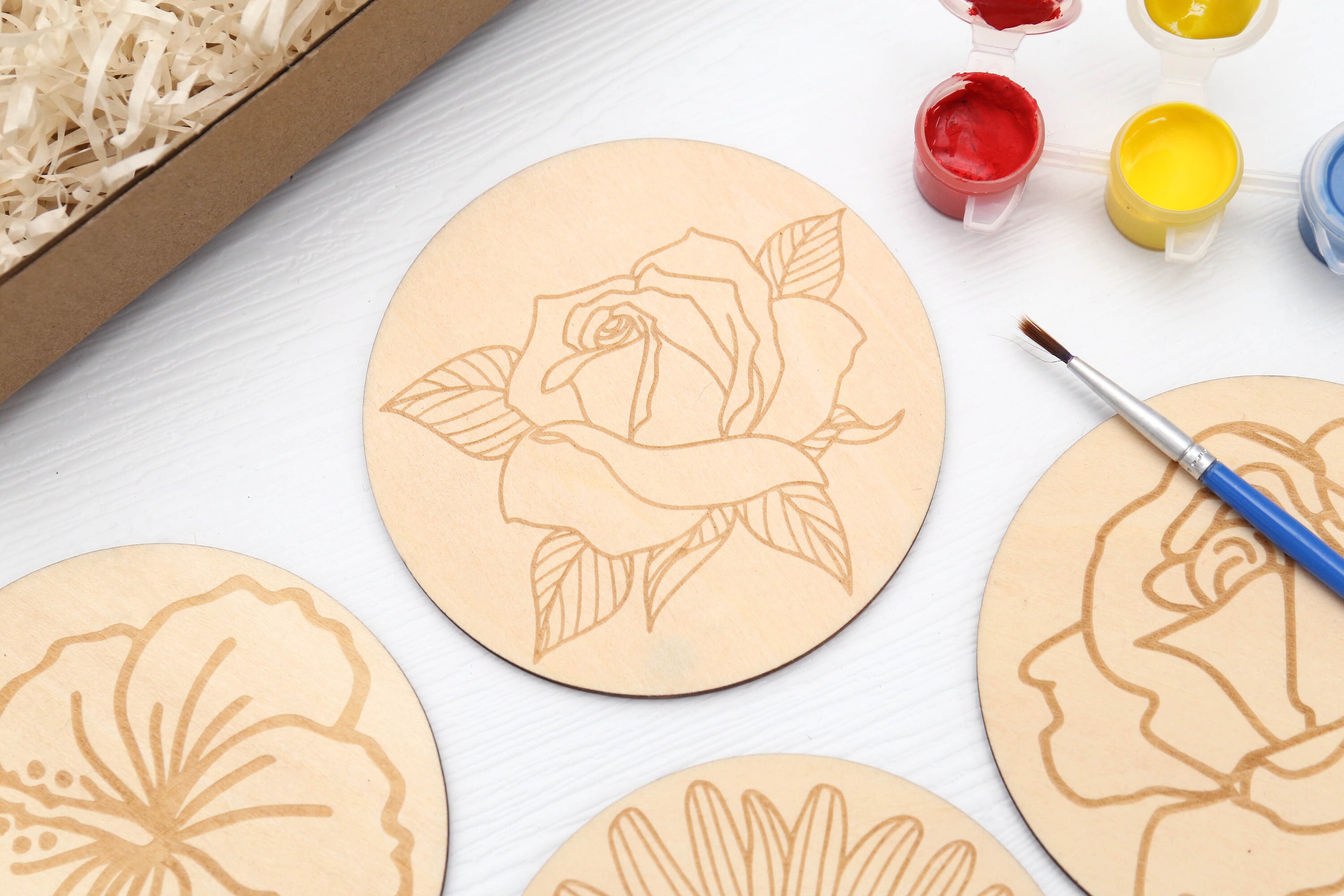 Wooden Flower Painting Kit Wooden Coaster Paint Kits for | Etsy