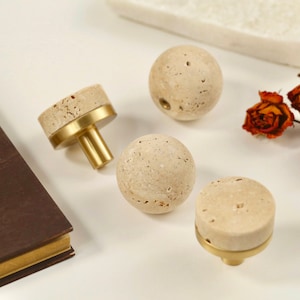 Natural Limestone Brass Cabinet Cupboard Knobs Handles Pulls Travertine ...