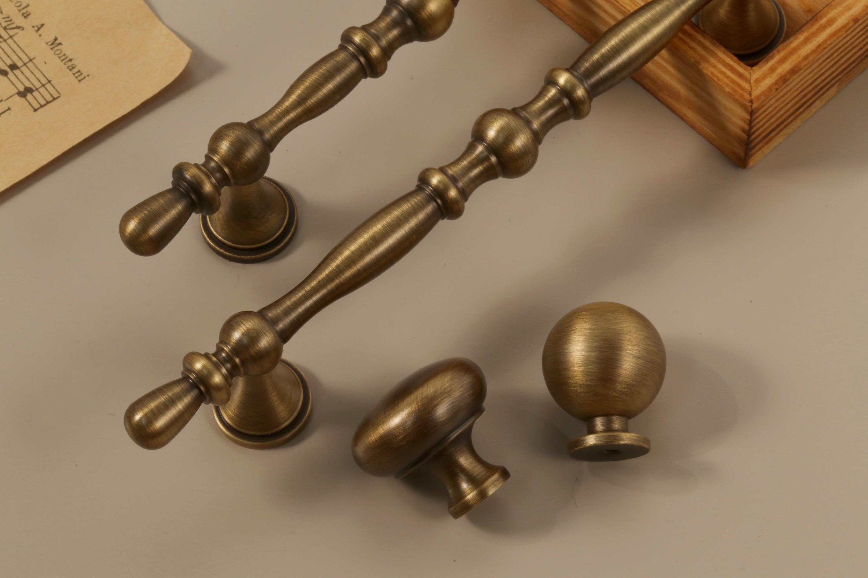 Brushed Antique Brass Cabinet Handles Pulls, Laser Engraved Textured ...