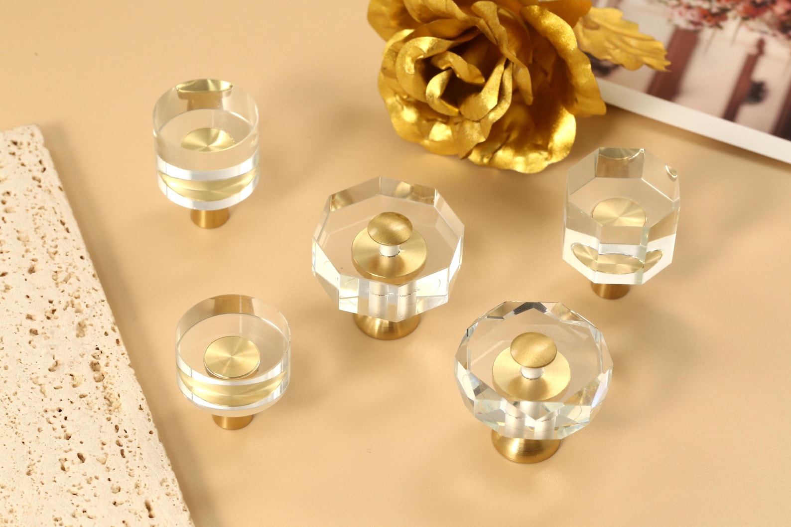 Clear Acrylic Brass Drawer Knobs Handles, Acrylic Dresser Knob Pulls ...