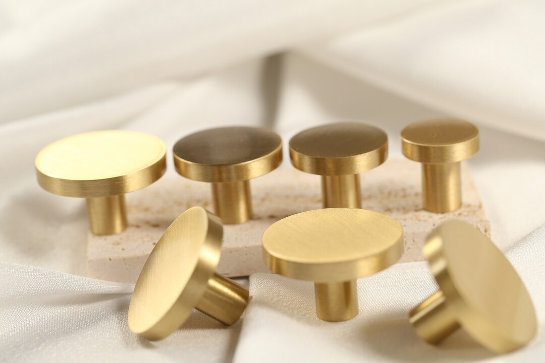 Minimalist Gold Brass Cabinet Handle Knob, Round Dresser Knobs Handle ...