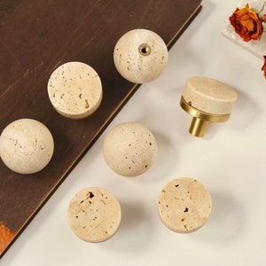 Natural Travertine Brass Base Cabinet Cupboard Handles Pulls Knobs ...