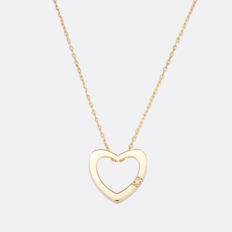 14K Gold Open Heart Necklace, Diamond Accent Pendant - Etsy