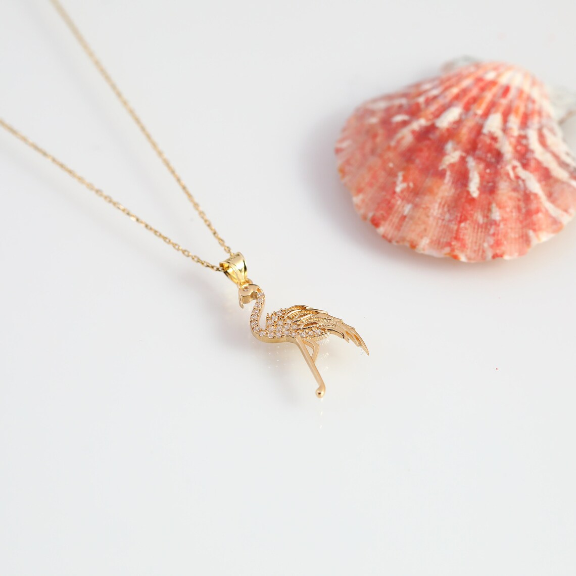 Flamingo Necklace 14k Gold Flamingo Necklace Valentines Day - Etsy