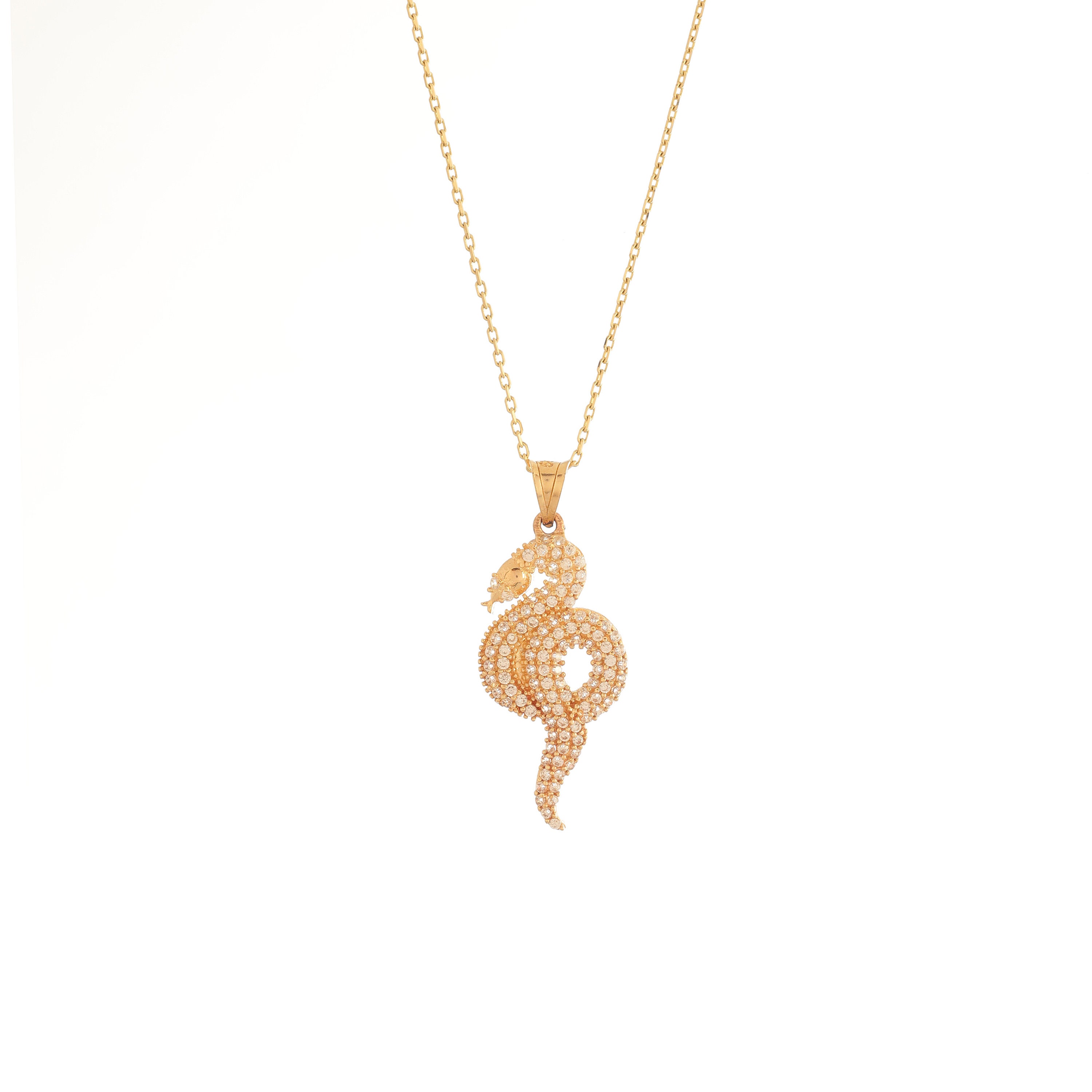14k Gold Snake Necklace With Zirconium Stones - Etsy