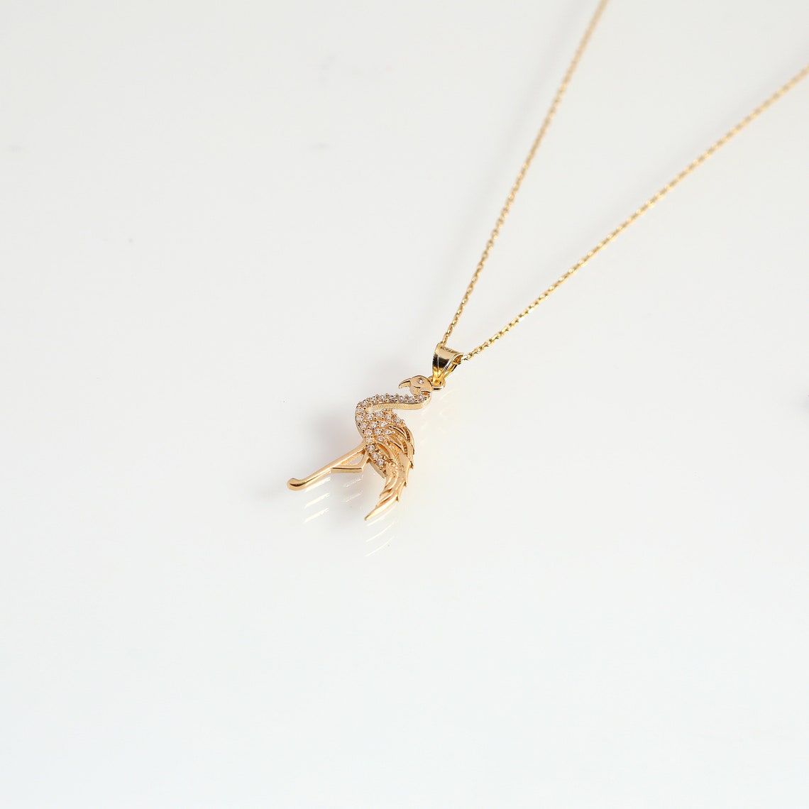 Flamingo Necklace 14k Gold Flamingo Necklace Valentines Day - Etsy