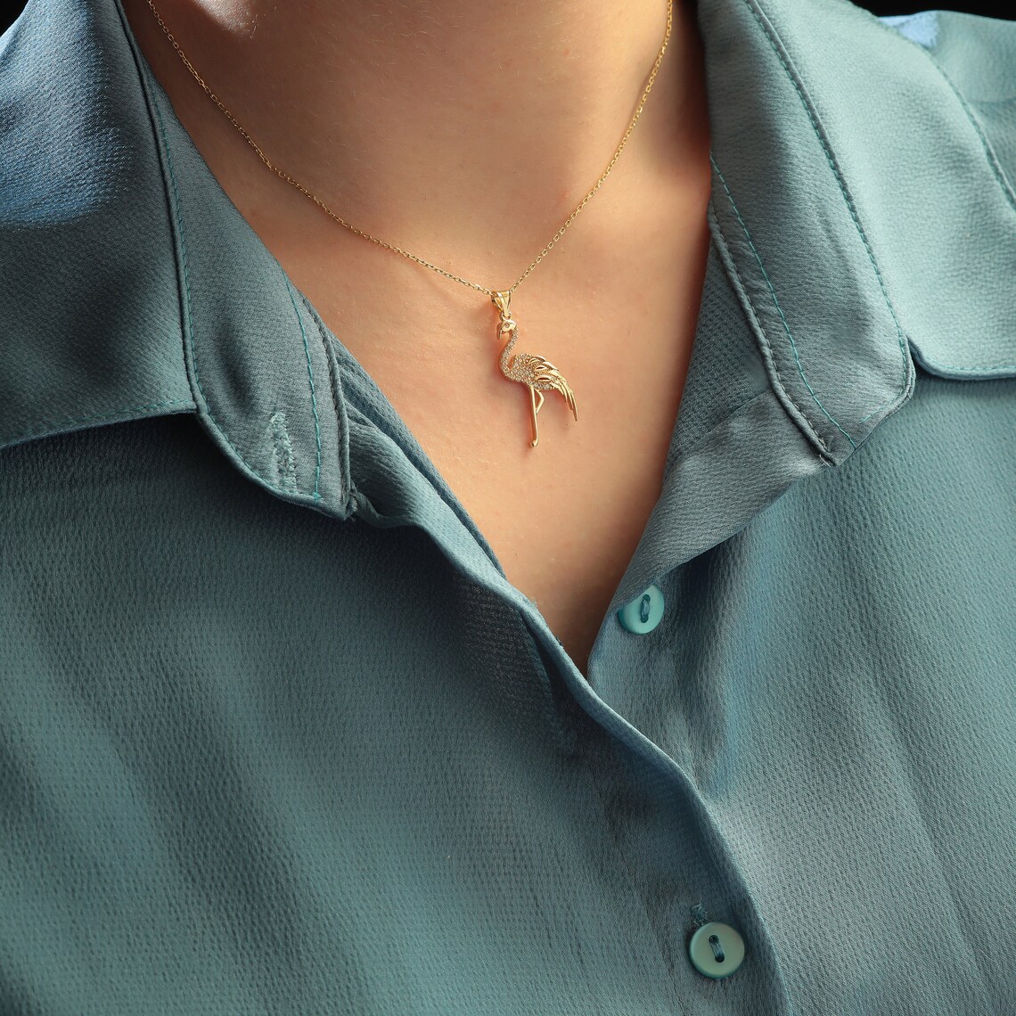 Flamingo Necklace 14k Gold Flamingo Necklace Valentines Day - Etsy