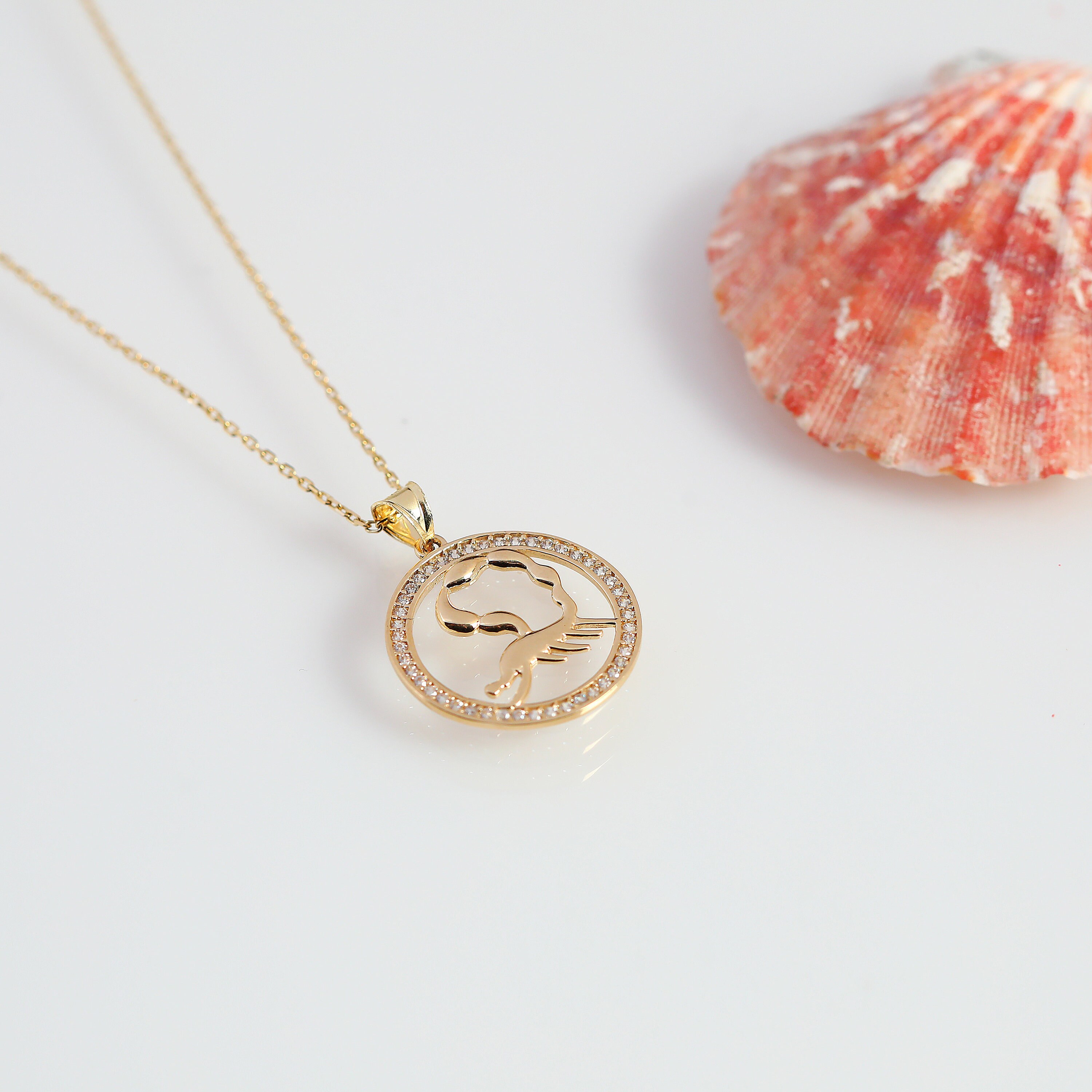 Scorpio Necklace, 14k Gold Scorpio Necklace, Zodiac Necklaces, 14K Gold ...