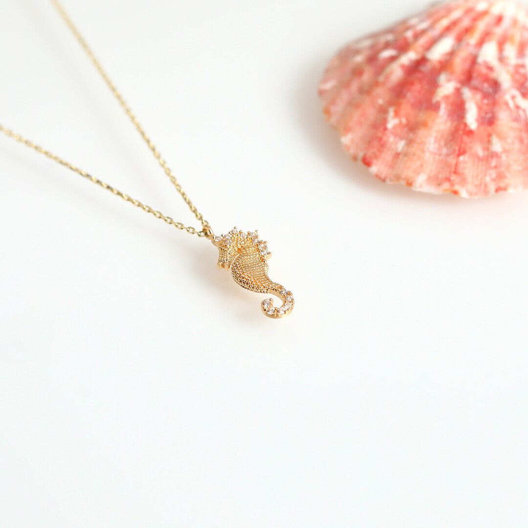 Seahorse Necklace, 14k Gold Seahorse Nature Necklace, Valentine Day ...