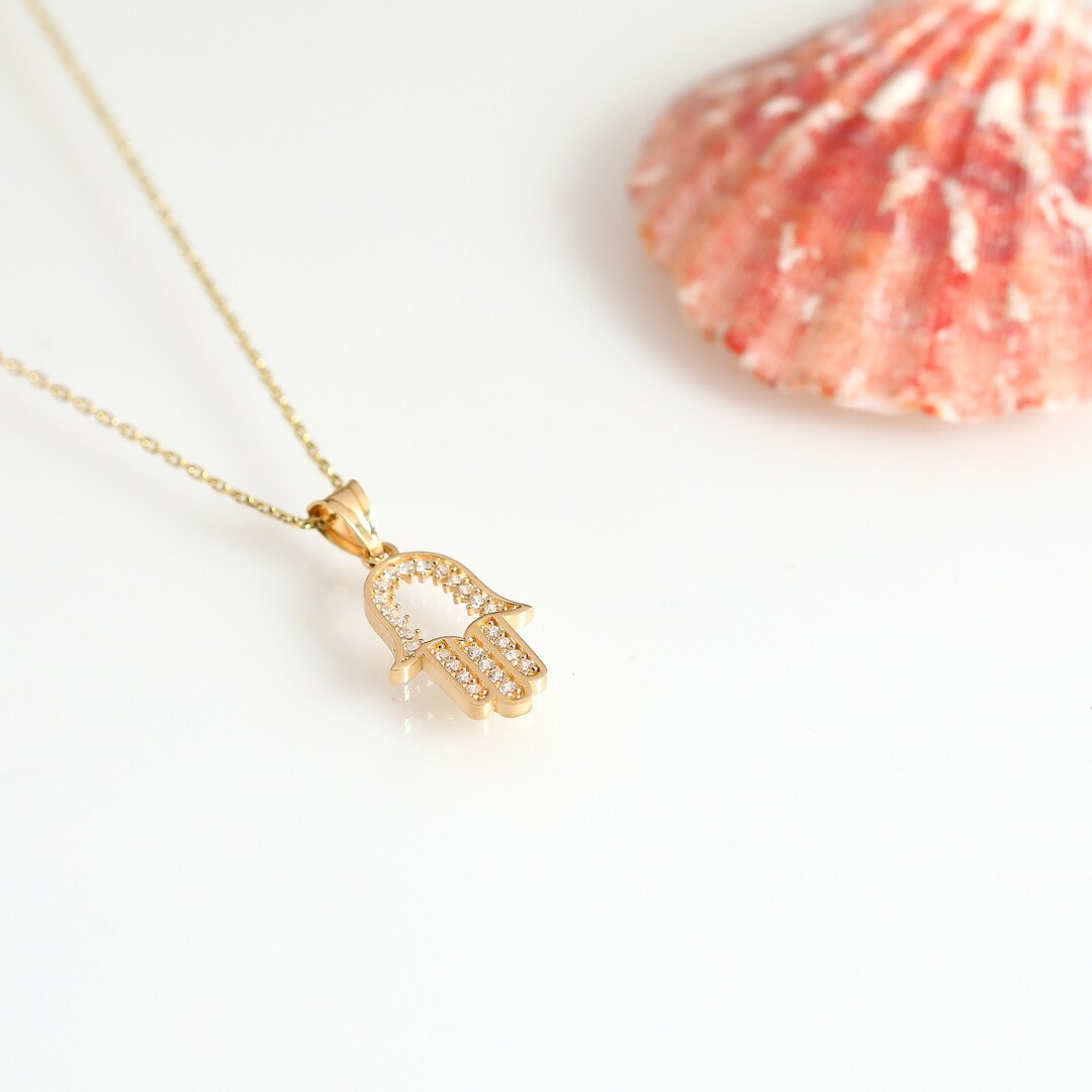 14K Gold Hamsa Necklace, Dainty Hamsa Necklace, Gold Tiny Hamsa ...