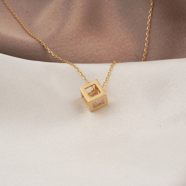 Gold Cube Necklace - Etsy