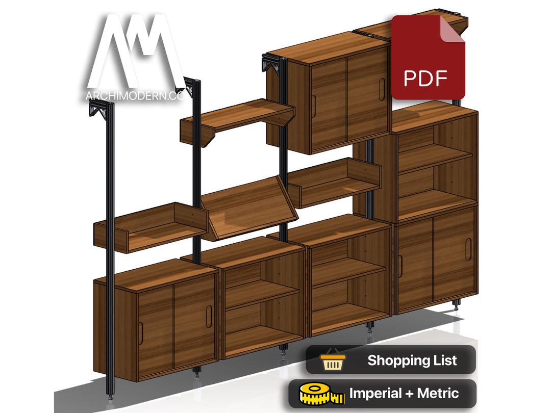 DIY Modular Shelving: 3 Shelf Cabinet PDF 35 Page Plans Easy to Build W ...