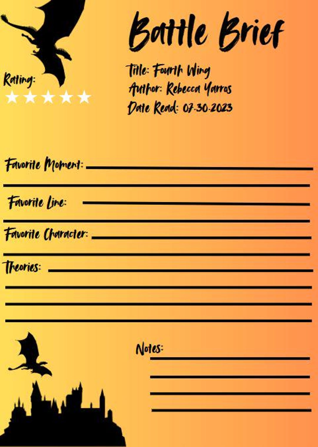Template- Battle Brief- Book Club- Fourth Wing - Etsy Canada