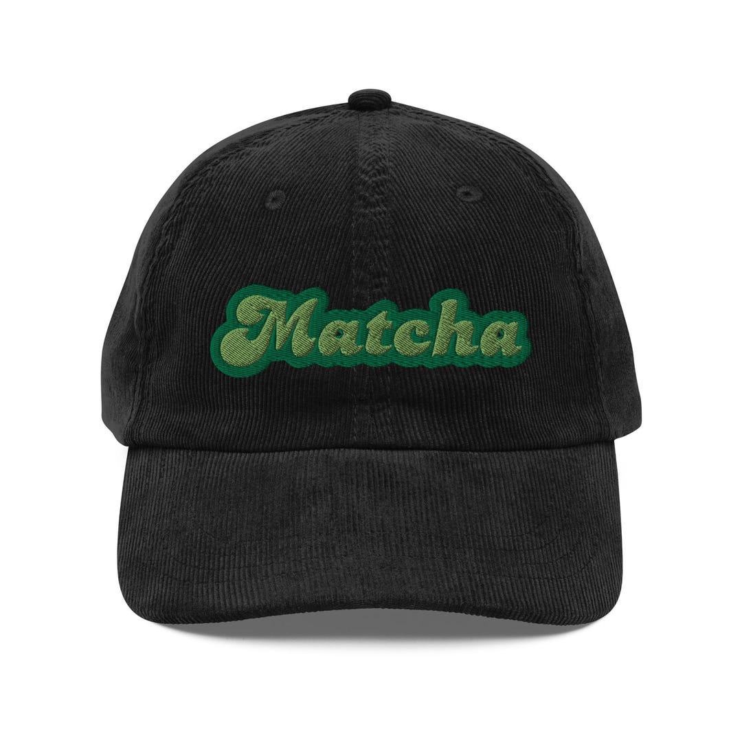 Retro Matcha Embroidered Vintage Corduroy Cap,matcha, Matcha Lover ...