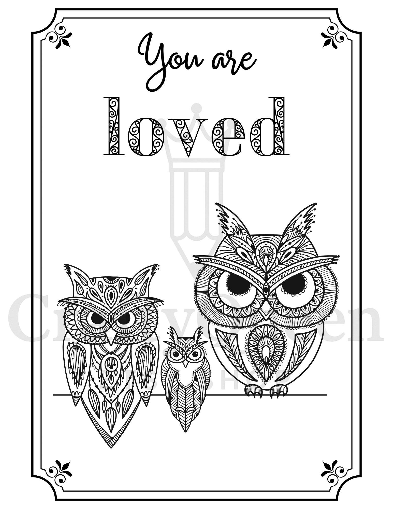 Mindful Affirmations Coloring Pages | Owl Coloring Bundle | Positive ...