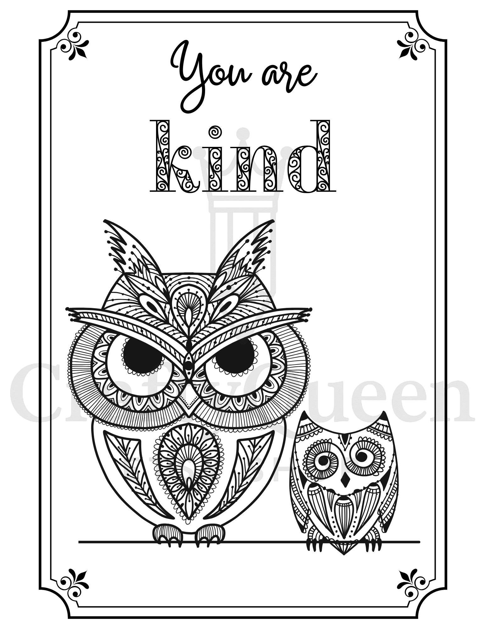Mindful Affirmations Coloring Pages | Owl Coloring Bundle | Positive ...