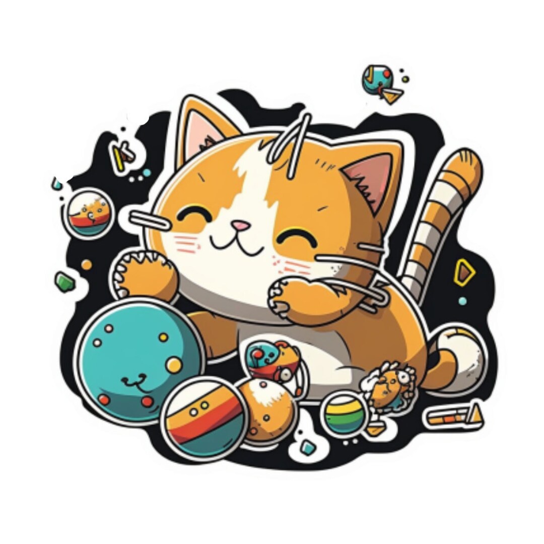 Cute Digital and Printable Cat Sticker Playing With Toys - Etsy