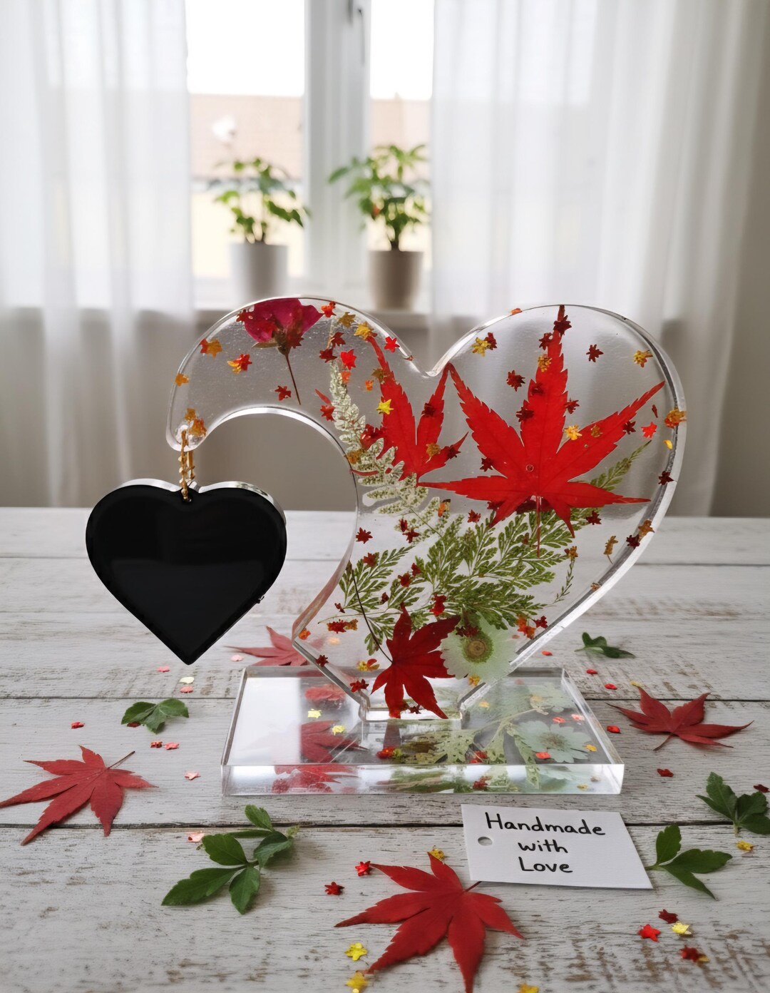 Custom Resin Heart Freestanding Display With Real Dried Flowers ...