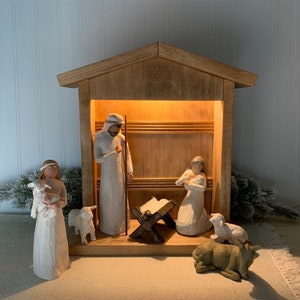 Wood Nativity Stable W/ Light / 3 Sizes Stable Fits Willow Tree ...