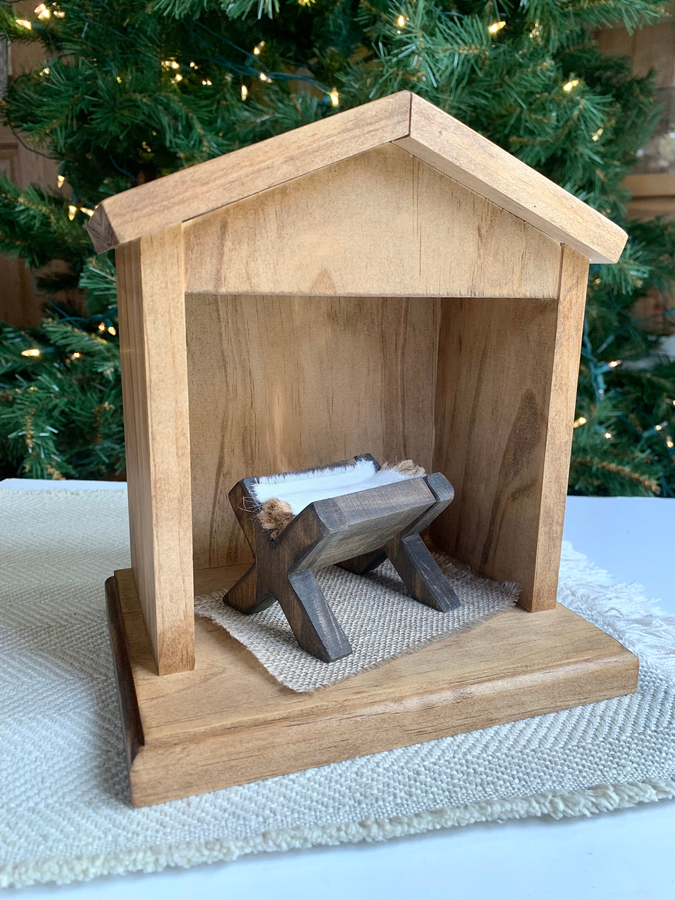 Wood Nativity Stable With Light and Manger/ 3 Piece Set / Simple but ...