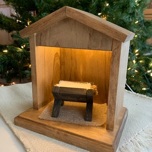 Wood Nativity Stable With Light and Manger/ 3 Piece Set / Simple but ...