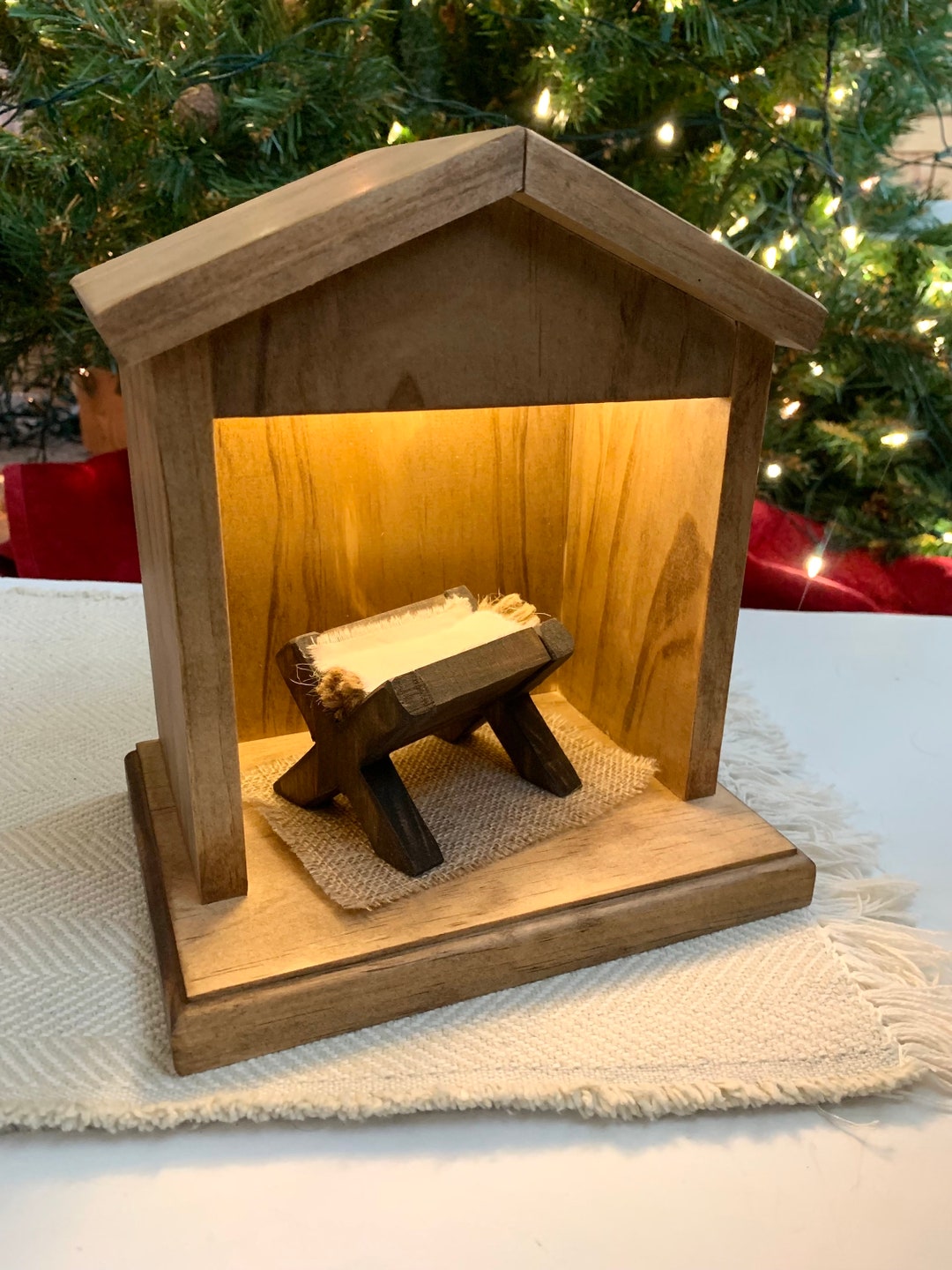 Wood Nativity Stable With Light and Manger/ 3 Piece Set / Simple but ...