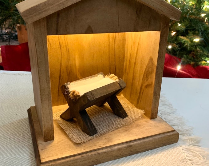 Wood Nativity Stable With Light and Manger/ 3 Piece Set / Simple but ...