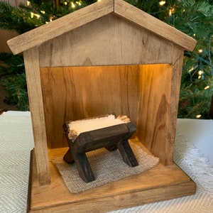 Wood Nativity Stable With Light and Manger/ 3 Piece Set / Simple but ...