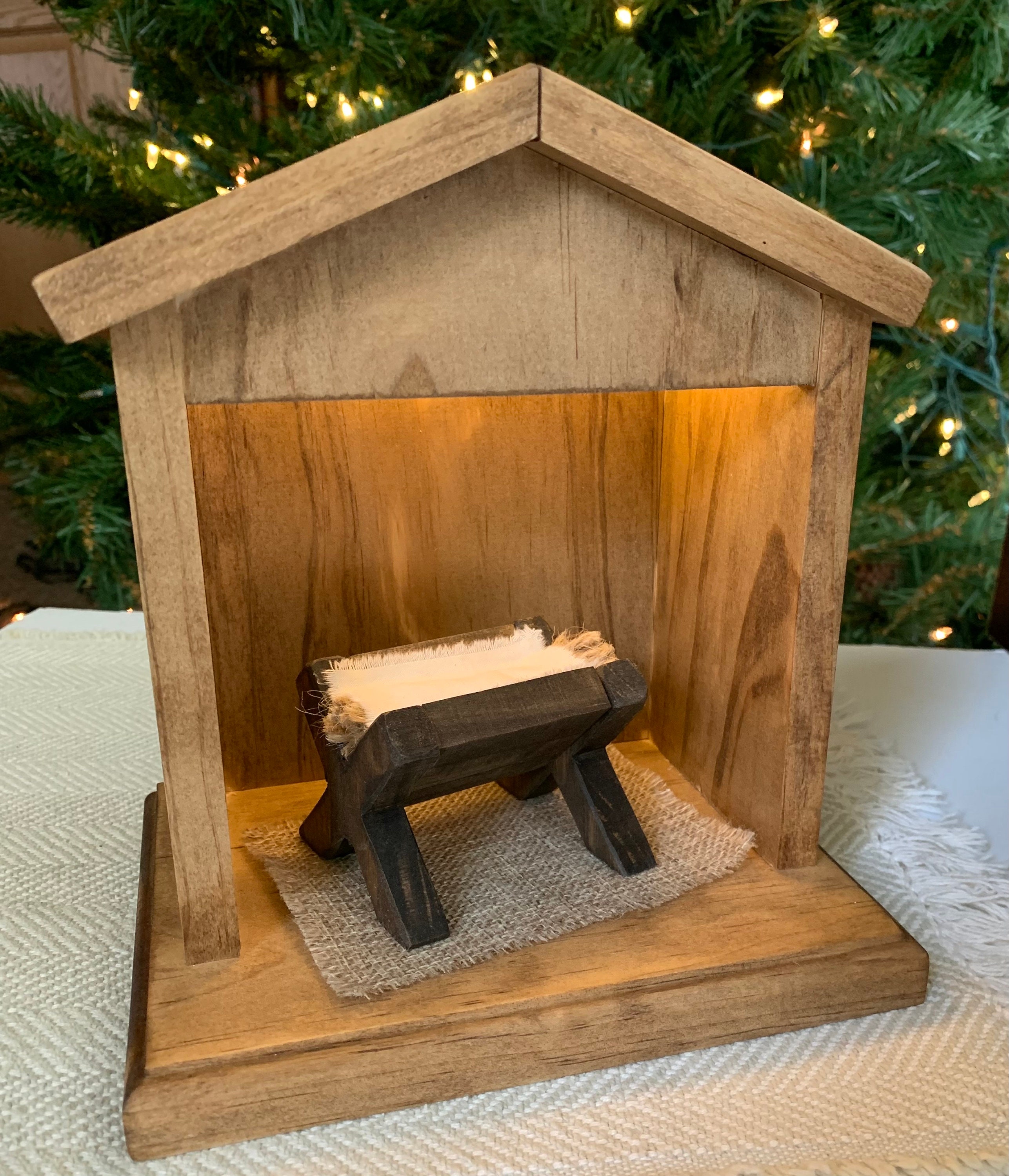Wood Nativity Stable With Light and Manger/ 3 Piece Set / Simple but ...