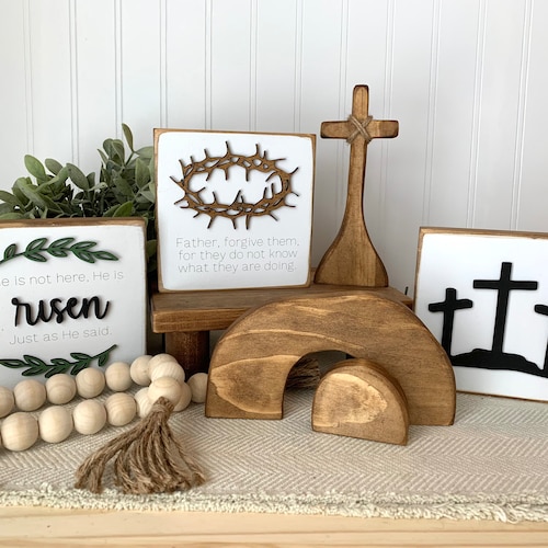 Religious Easter Tiered Tray Decor Easter Decorations Wood - Etsy