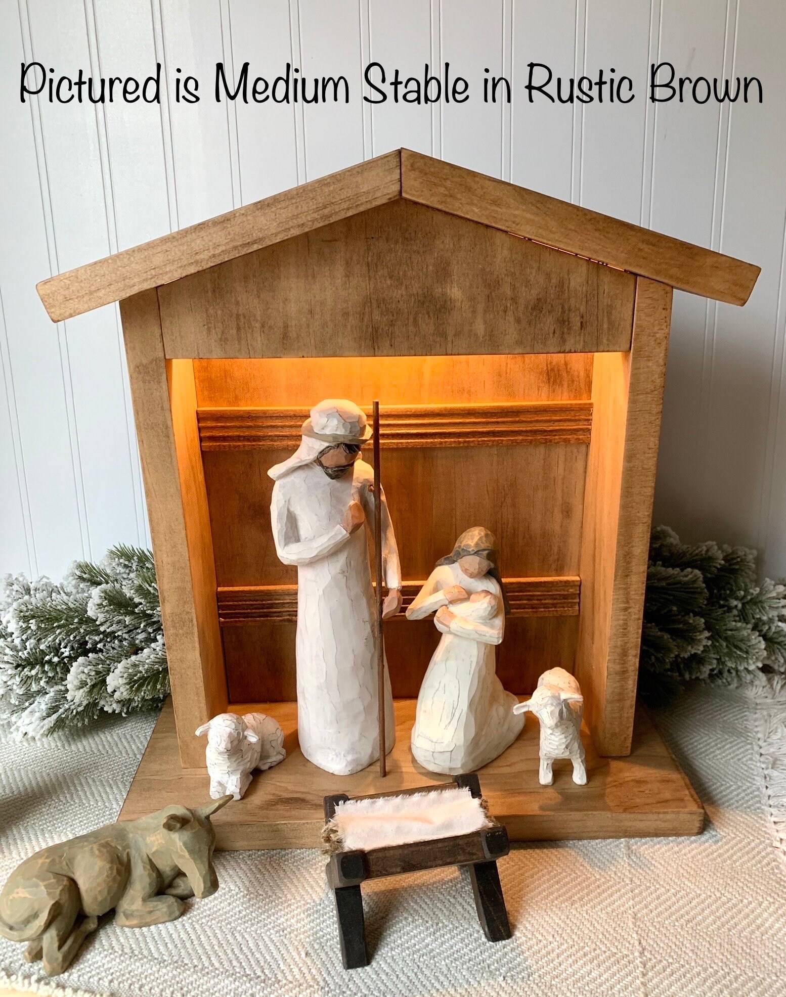 Wood Nativity Stable W/ Light / 3 Sizes Stable Fits Willow Tree ...