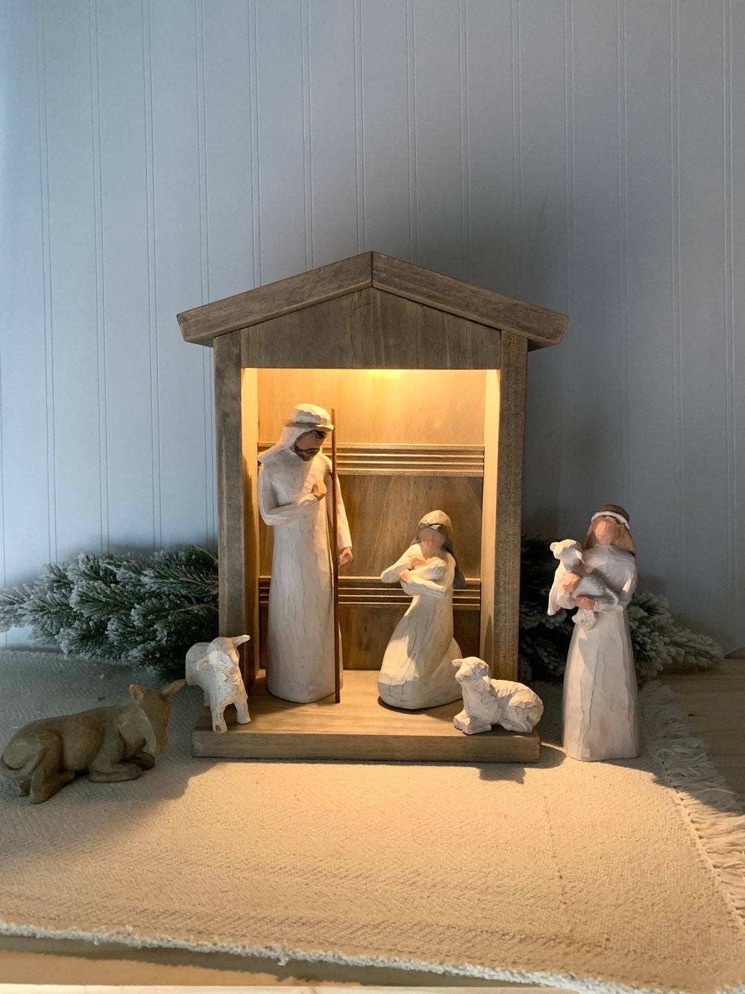 Wood Nativity Stable W/ Light -3 Sizes / Stable Fits Willow Tree ...