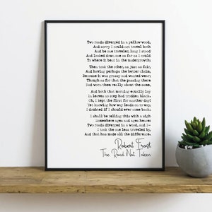Robert Frost Poem Print the Road Not Taken Poetry Quote Print Minimalist Home Decor Monochrome ...
