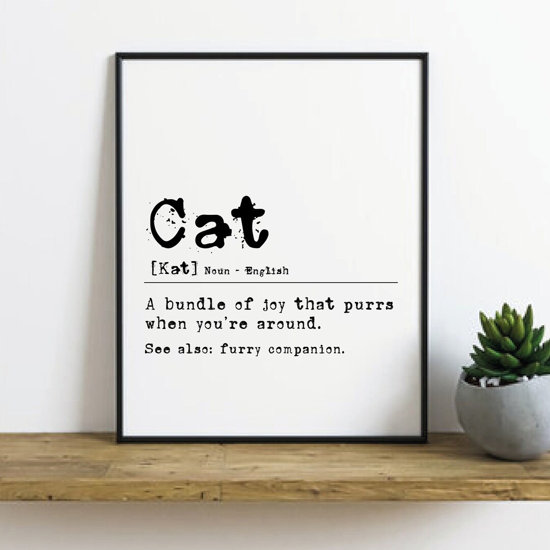 Cat Definition Print Gift for Cat Lovers Monochrome Vintage Typewriter ...