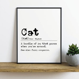 Cat Definition Print Gift for Cat Lovers Monochrome Vintage Typewriter ...