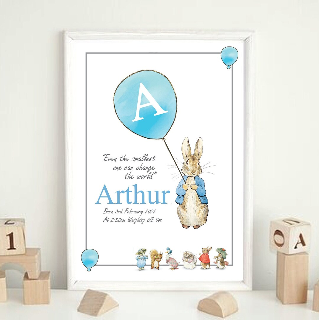 Personalised Peter Rabbit Name Print Custom Beatrix Potter Nursery ...