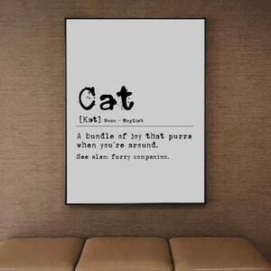 Cat Definition Print Gift for Cat Lovers Monochrome Vintage Typewriter ...